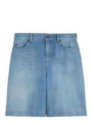 Max Mara Cotton And Linen Denim Bermuda Shorts - Navy