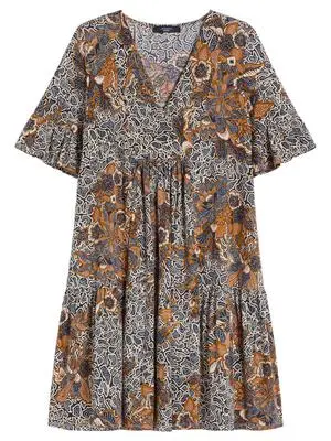 Max Mara Printed Cotton Jersey Kaftan Dress - Navy
