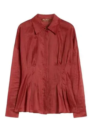 Max Mara Long-sleeved Ramie Corset Shirt - Brick Red