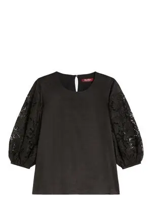 Max Mara Ramie Gauze T-shirt With Broderie Anglaise - Black