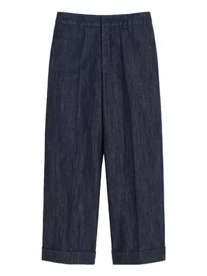 Max Mara Cotton And Linen Denim Trousers - Midnightblue