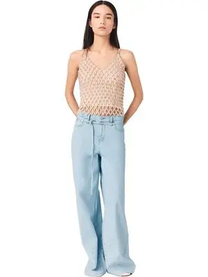 Maje Beaded Polyester Top With Lining - Ecru