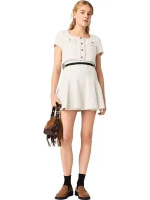 Maje 2-in-1 Tweed Skater Dress With Rib Knit Top - Ecru