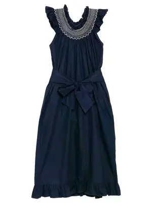 Loretta Caponi Ruffled Cotton Midi Dress - Blue