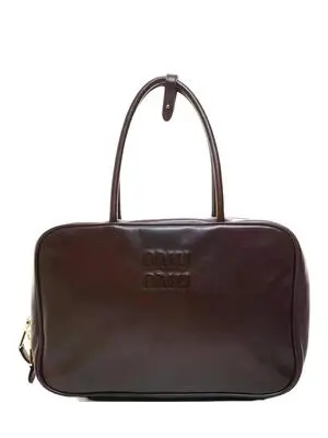 Miu Miu 2020 Logo Leather Bowling Bag - Brown