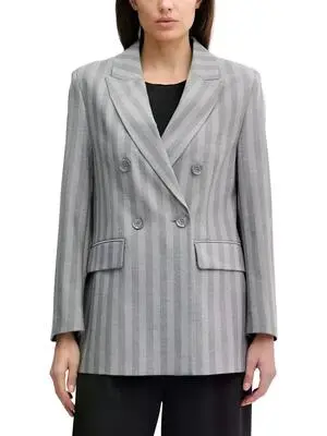 Sisley Striped Double-breasted Blazer - Grey