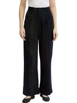 NEVER FULLY DRESSED Pinstripe Button Trousers - Blue