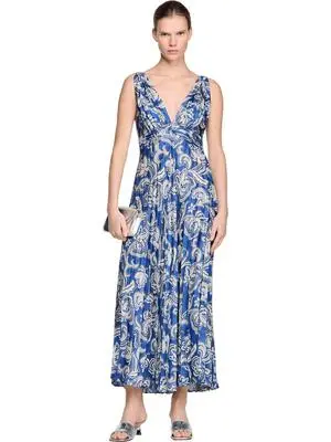 Sandro Floral Print Fitted Maxi Dress - Blue / Ecru