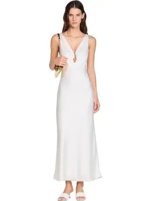 Sandro Satin-effect Maxi Dress With Metal Adornment - White