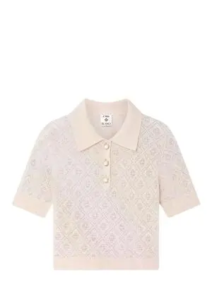 Casablanca Monogram-studded Knit Polo Top - Pink