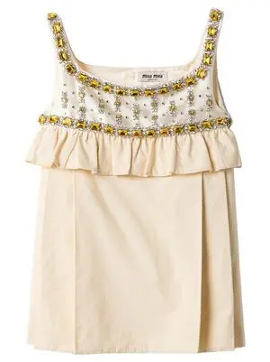 Miu Miu Embroidered Canvas Mini Dress - Ecru