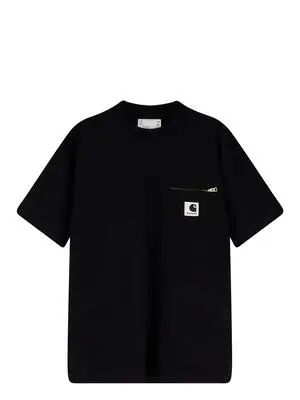 SACAI X CARHARTT WIP Cotton Tshirt Witht Logo Patch On The Front - Black