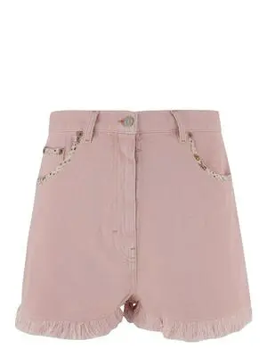 Valentino Garavani Denim Shorts With Frayed Edges - Pink