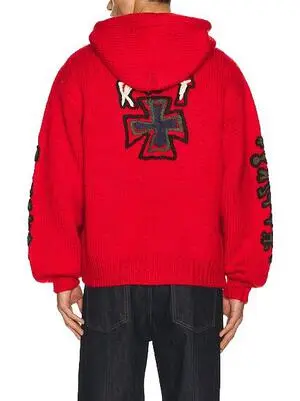RICE NINE TEN Hand Knitted Sk8 Zip Hoodie - Red