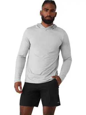 Alo Yoga Conquer Reform Long Sleeve With Hood - Athletic Heather Grey