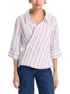 CISSA 3/4 Sleeve Asymmetric Wrap Shirt - Pelicano Stripe