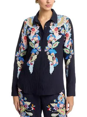 T Tahari Printed Button-down Blouse - Daphne Garden