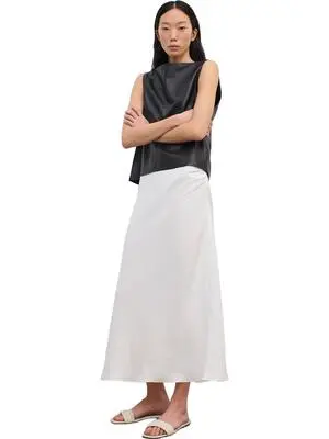 HOUSE OF DAGMAR Draped Linen Blend Midi Skirt - White