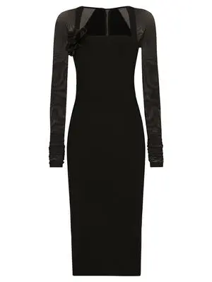 Dolce & Gabbana Jersey Calf-length Dress With Tulle Sleeves - Black