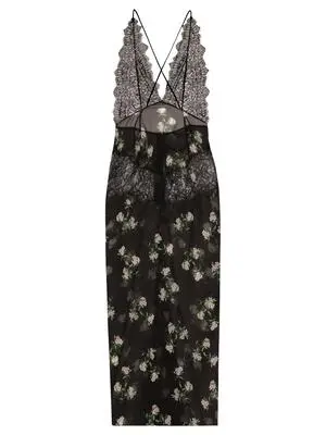 DOLCE & GABBANA Violets-Print Sheath Dress With Lace Insert