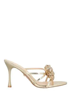 TWENTY FOUR HAITCH Embellished Spool Heel Sandals - Gold