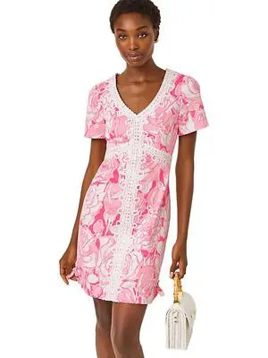 LILLY PULITZER Evita Short Sleeve Stretch Shift Dress - Confetti Pink Rosanna