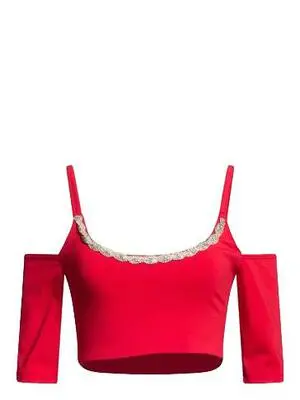 VICOLO Off-the-shoulder Top With Appliqués - Red
