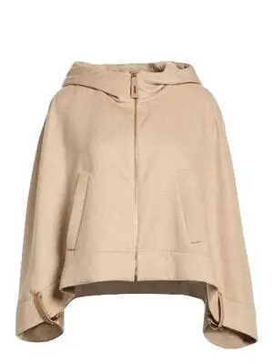 Max Mara Flannel Cape With Leather Trim - Beige