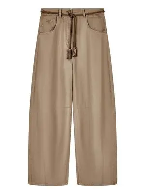 Giorgio Armani Cupro And Linen Trousers With Belt - Brown