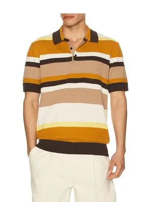 Scotch & Soda Structured Striped Knitted Polo In Brown - Medium Brown