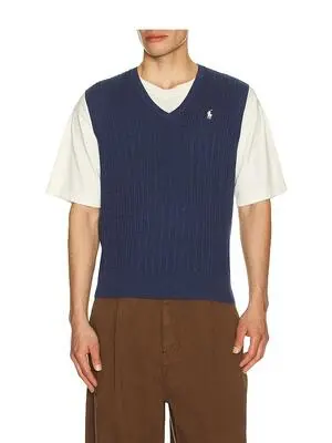 Polo Ralph Lauren Sleeveless Featherweight Cable Knit V-neck Sweater Vest - Rustic Navy Heather