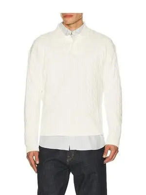 Polo Ralph Lauren Long Sleeve Garment Dyed Cable Knit Polo Sweater Relaxed Fit In White - Nevis