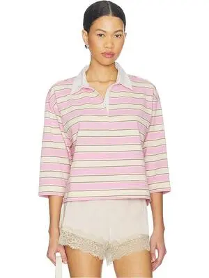 PERFECTWHITETEE Cotton Rugby Polo - Sugar Pink Stripe