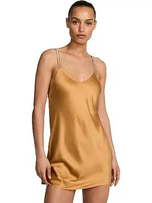 Victoria's Secret Satin Slip Dress With Ombré Crystal Straps - Brown