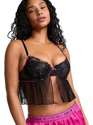 Pink Lightly Lined Babydoll Bra Top - Black