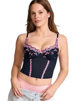 Pink Wink™ Lightly Lined Scoop Corset Top With Ruffle Accents - Blue