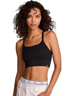 Pink Soft Seamless Strappy Sports Bra - Black