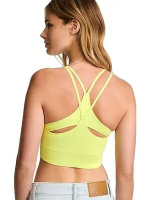 Pink Soft Seamless Strappy Sports Bra - Yellow