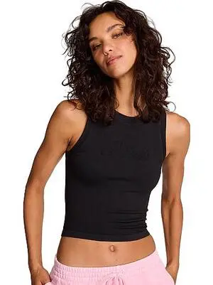 Pink Soft Seamless High-Neck Cropped Tank Black