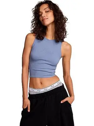 Pink Soft Seamless High-Neck Cropped Tank Blue
