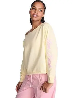 Pink Campus Fleece Rib Off-the-shoulder Sweatshirt - Beige
