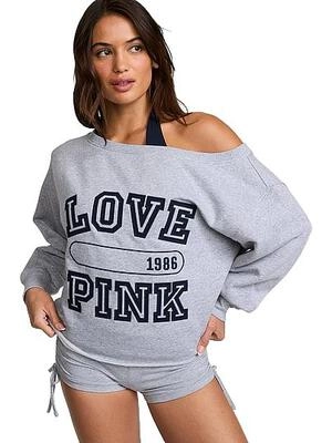 Pink Campus Fleece Rib Off-The-Shoulder Sweatshirt Grey