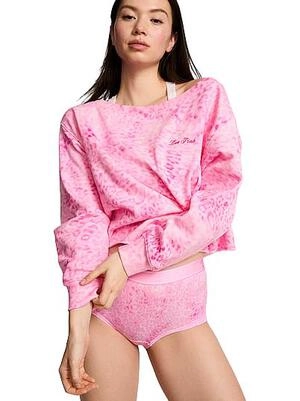Pink Campus Fleece Rib Off-the-shoulder Sweatshirt - Print