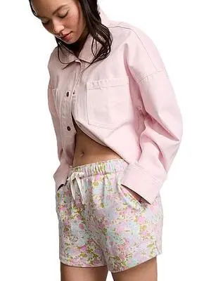 Pink Campus Fleece Roll-Down Shorts Floral