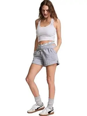 Pink Campus Fleece Roll-Down Shorts Grey