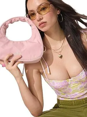 Pink Nylon Mini Hobo Bag - Pink
