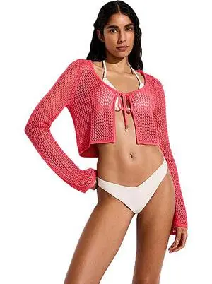 Victoria's Secret Crochet Tie-front Long-sleeve Top - Pink