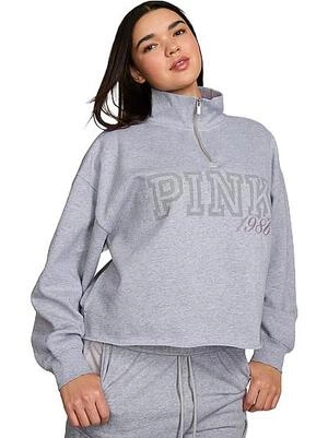 Pink Campus Fleece Quarter-Zip Sweatshirt Grey