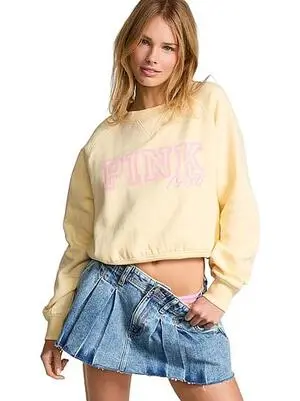 Pink Campus Fleece Shrunken Crew Sweatshirt - Beige