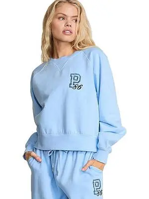 Pink Campus Fleece Shrunken Crew Sweatshirt - Blue